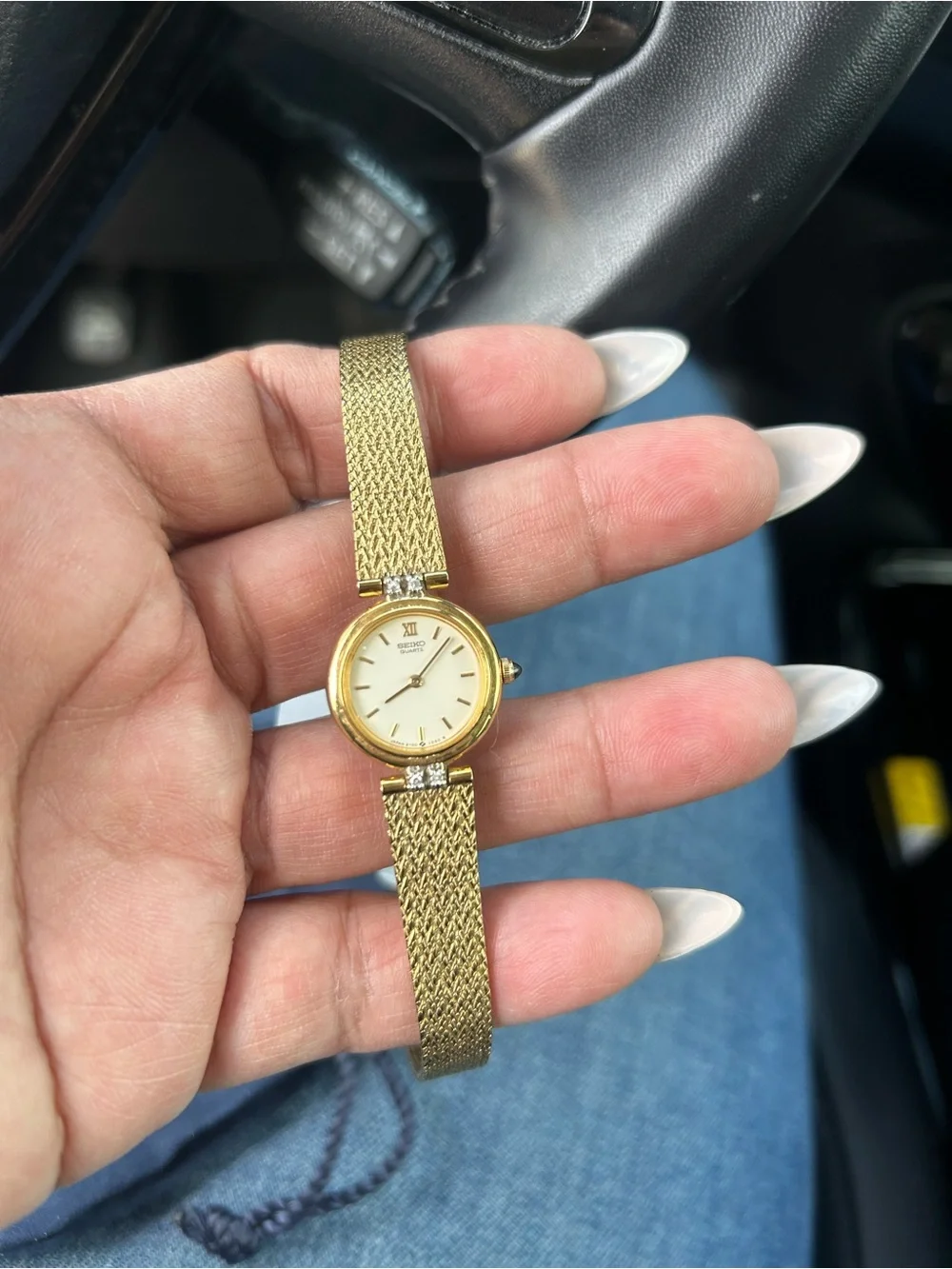 Seiko | Accessories | Vintage Seiko Goldtone Four Diamond Bezel Dainty ...